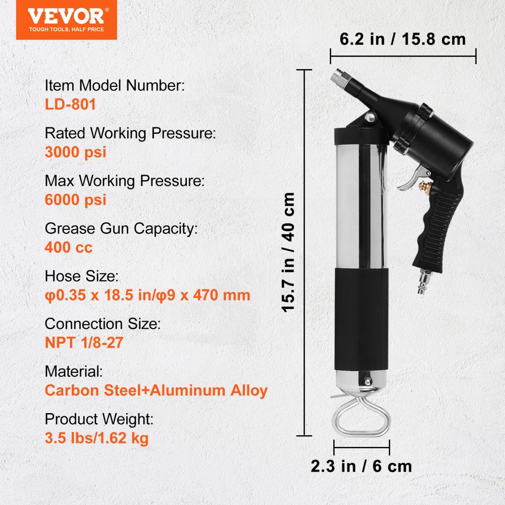 VEVOR Air Operated Grease Gun, 6000PSI, 14 OZ/400 CC Capacity Heavy ...