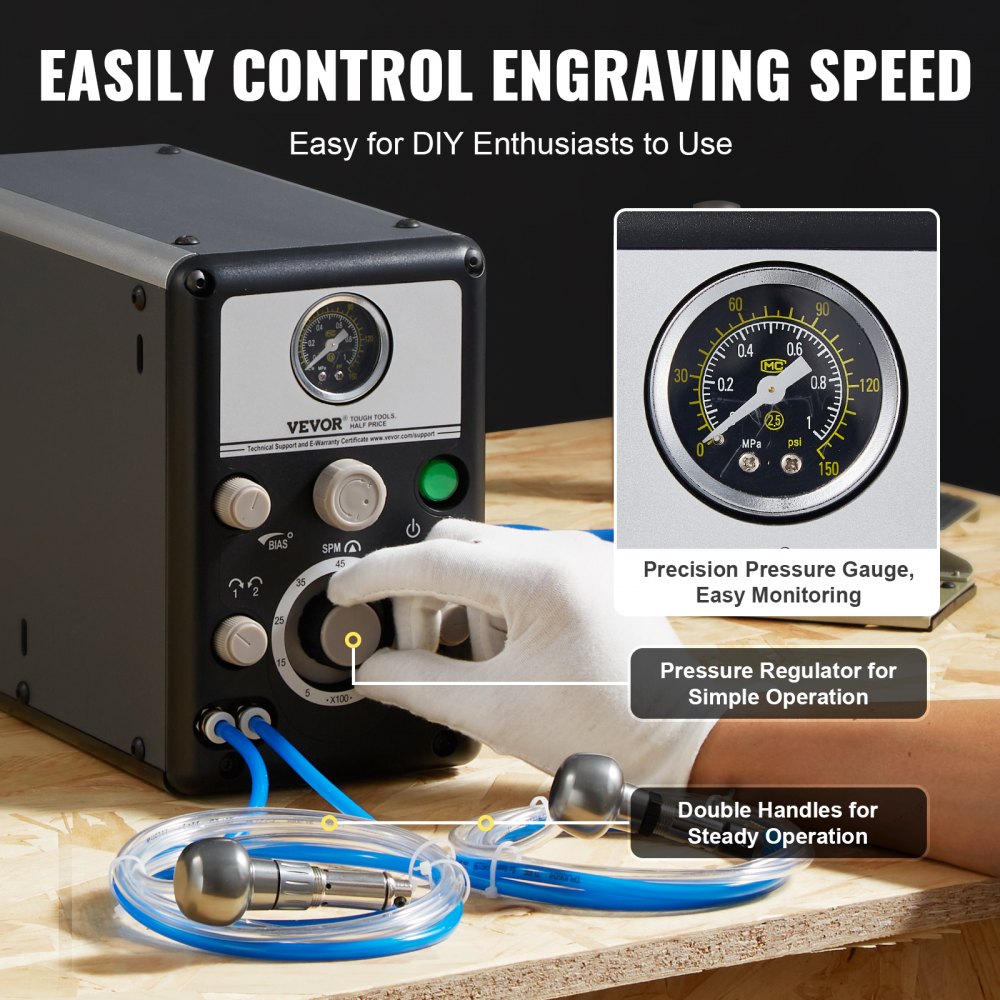VEVOR Pneumatic Engraver 1200-6000 RPM Double Ended Pneumatic Engraving ...