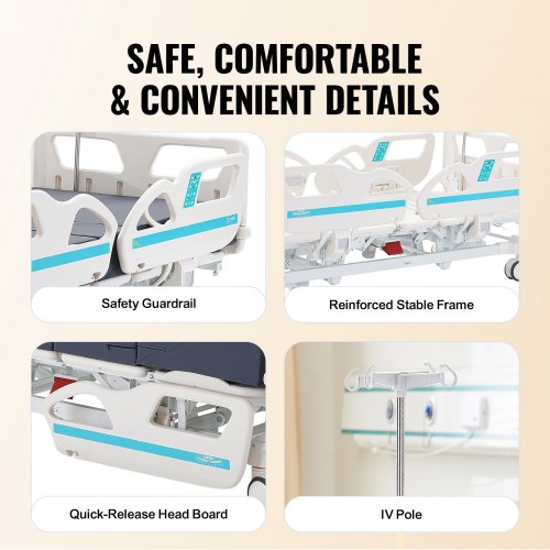 VEVOR Premium 5 Function Full Electric Hospital Bed, ICU Electric ...
