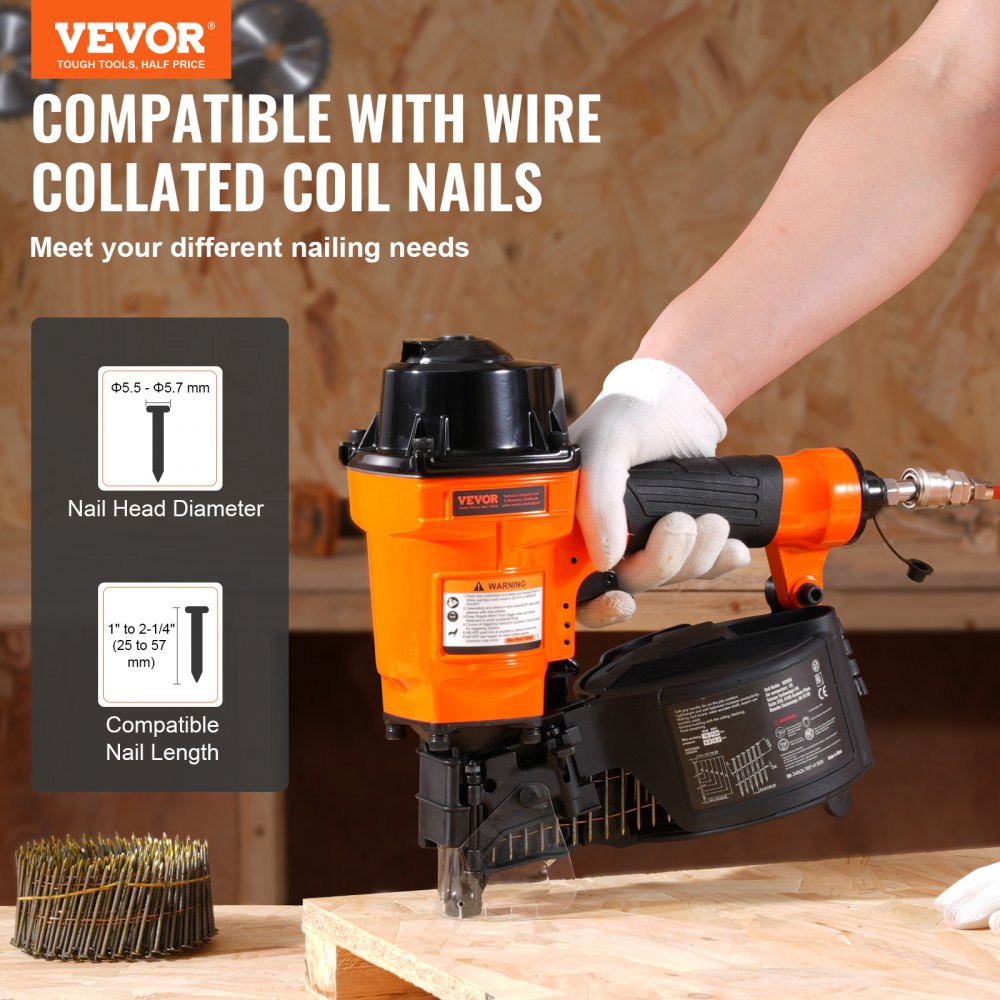 VEVOR Coil Siding Nail Gun – MCN55, 70-120 PSI Air Coil