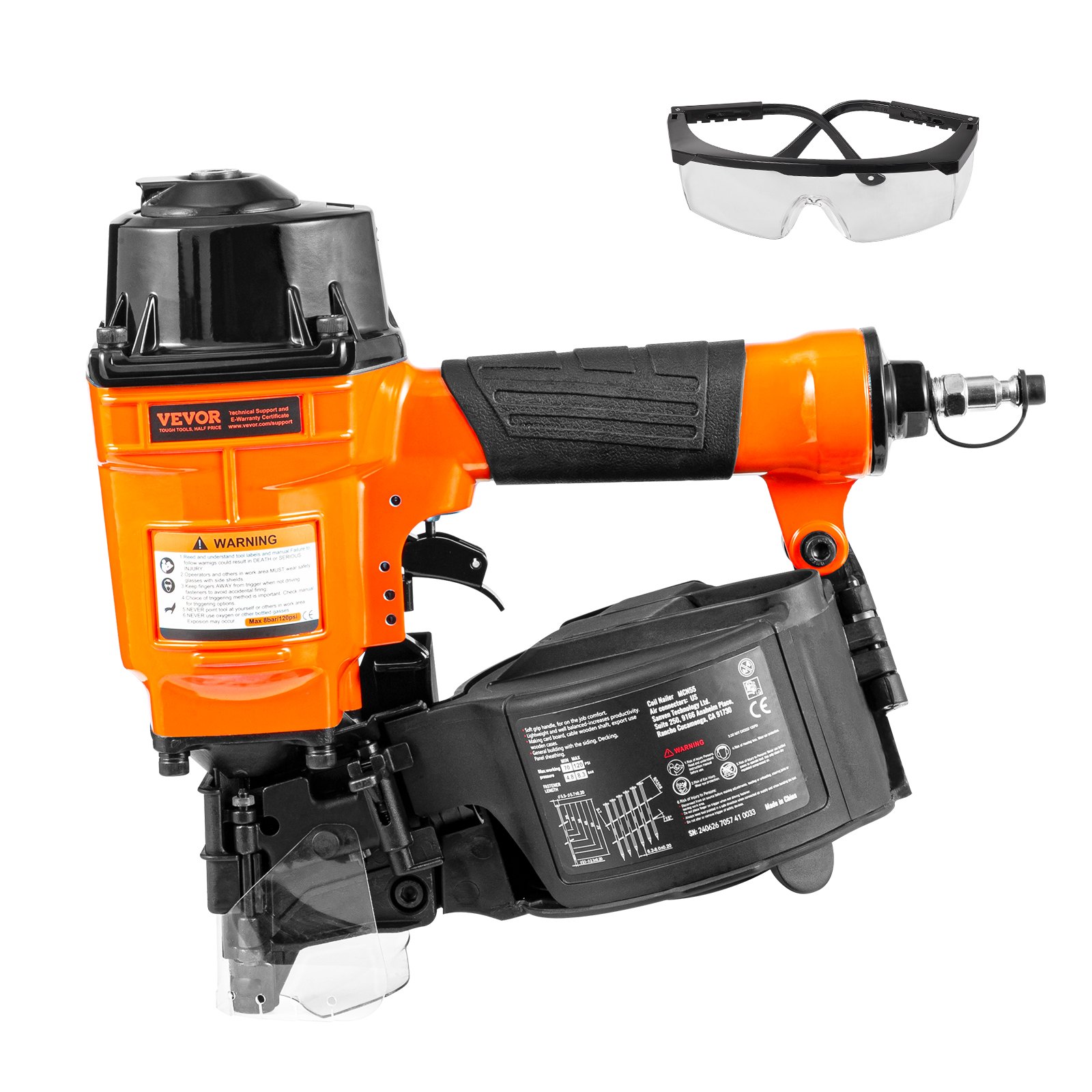 VEVOR Coil Siding Nail Gun – MCN55, 70-120 PSI Air Coil