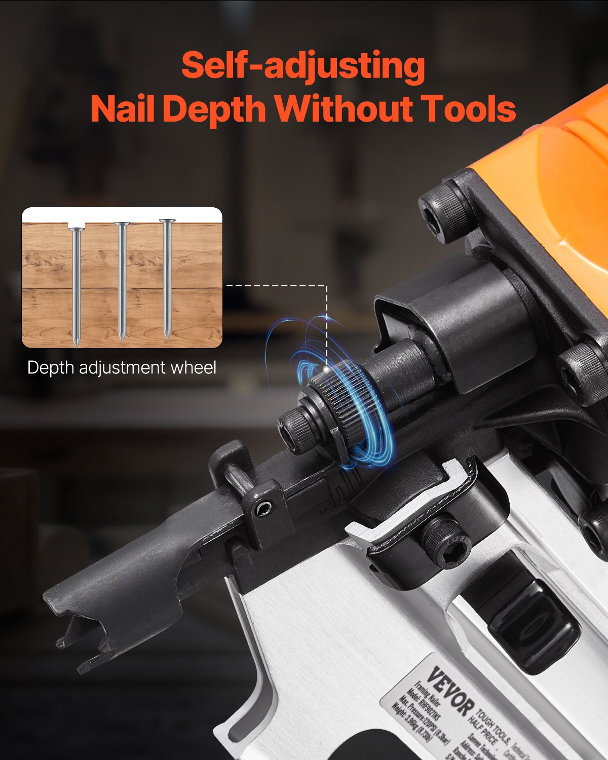 VEVOR 21 Degree Framing Nail Gun – 2"-3.5", 80-120 PSI