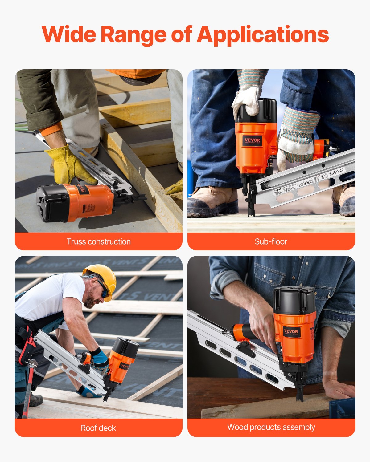 VEVOR Framing Nailer, 2" to 3-1/2" 21 Degree Full Round Head Pneumatic ...
