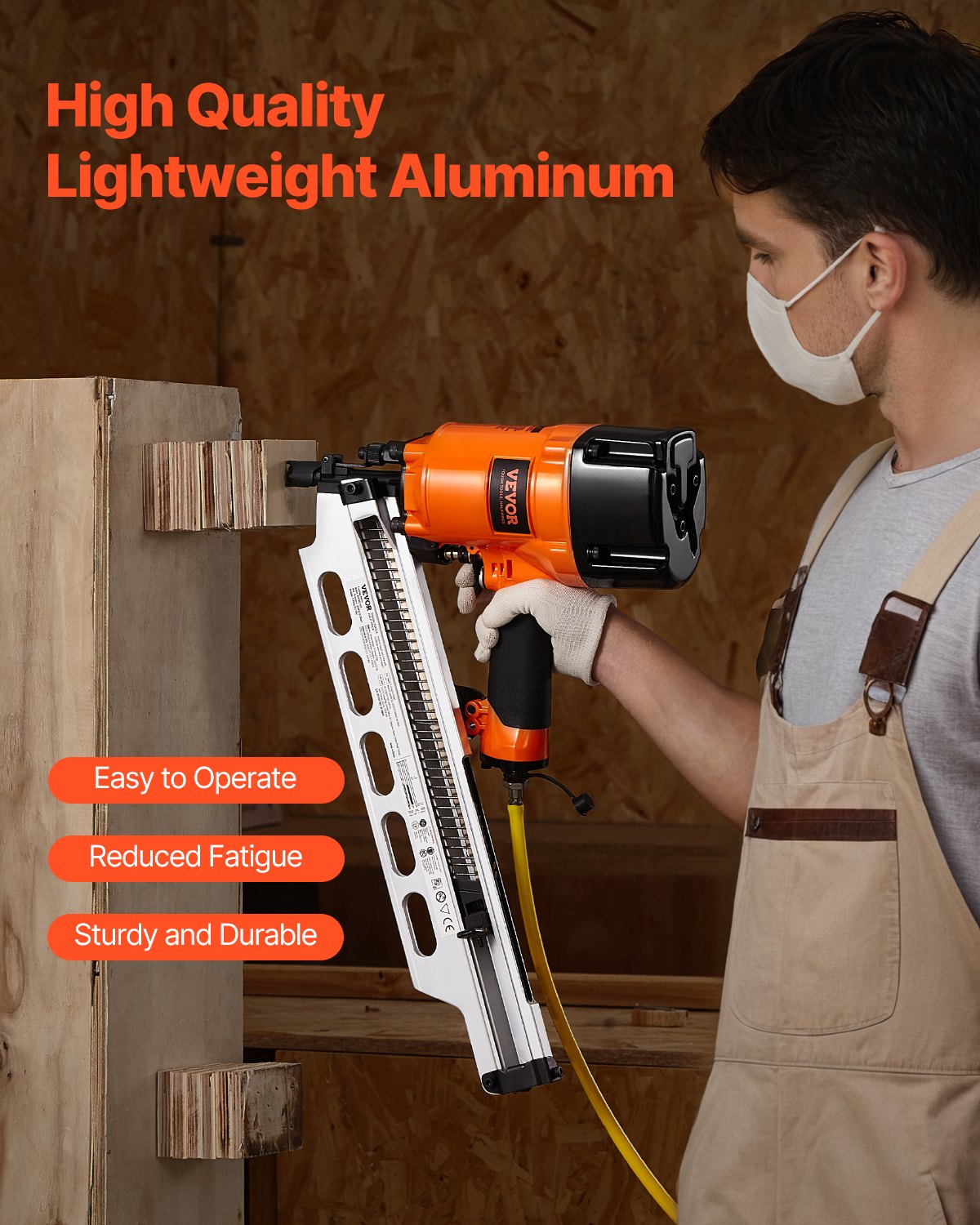 VEVOR Framing Nailer, 50 to 90 mm 21 Degree Full Round Head Pneumatic ...