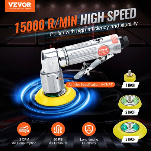 VEVOR 1/2/3 Inch Random Orbital Air Sander, High-Speed 15000RPM Mini ...