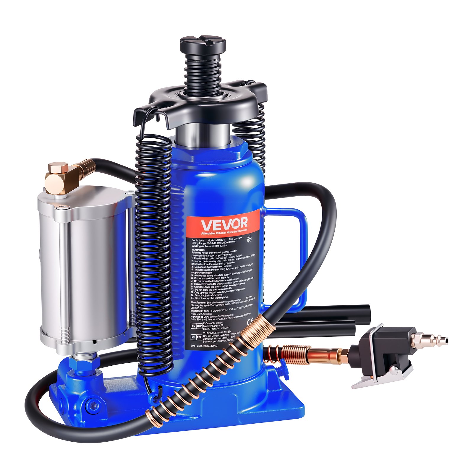 VEVOR 20 Ton Air Hydraulic Bottle Jack – 10.2-19.5 inch