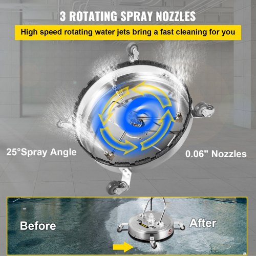 VEVOR Pressure Washer Surface Cleaner 21 Max. 4000 PSI Pressure by 3 Nozzles for Cleaning Driveways Sidewalks Stainless Steel Frame w Rotating Dual Handle Wheels Fit for 3 8 Quick Connector VEVOR US