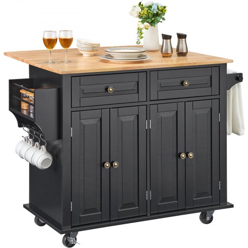 VEVOR Kitchen Island Cart, 43" Wood Top Mobile Carts with Storage ...