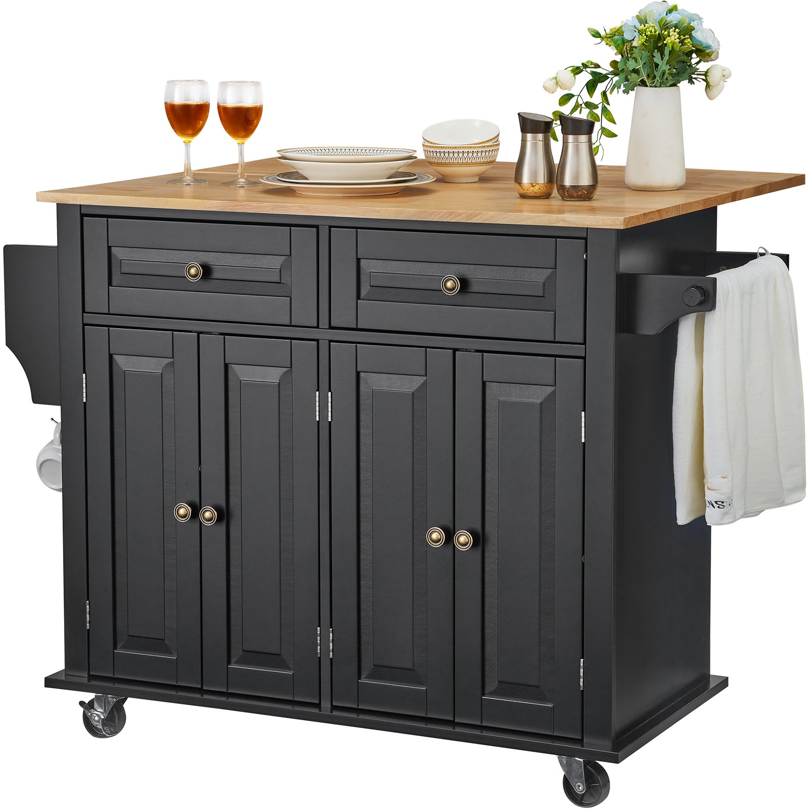 VEVOR Kitchen Island Cart, 43" Wood Top Mobile Carts with Storage ...