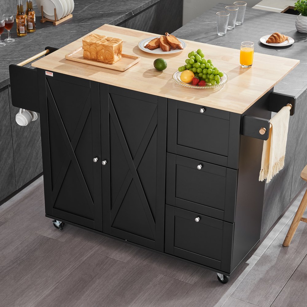 VEVOR Kitchen Island Cart, 56" Wood Top Mobile Carts with Storage ...