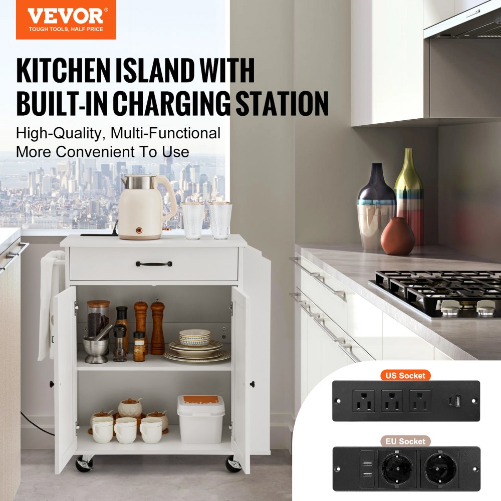 VEVOR Kitchen Island Cart Rolling Storage Cabinet on Wheel with ...