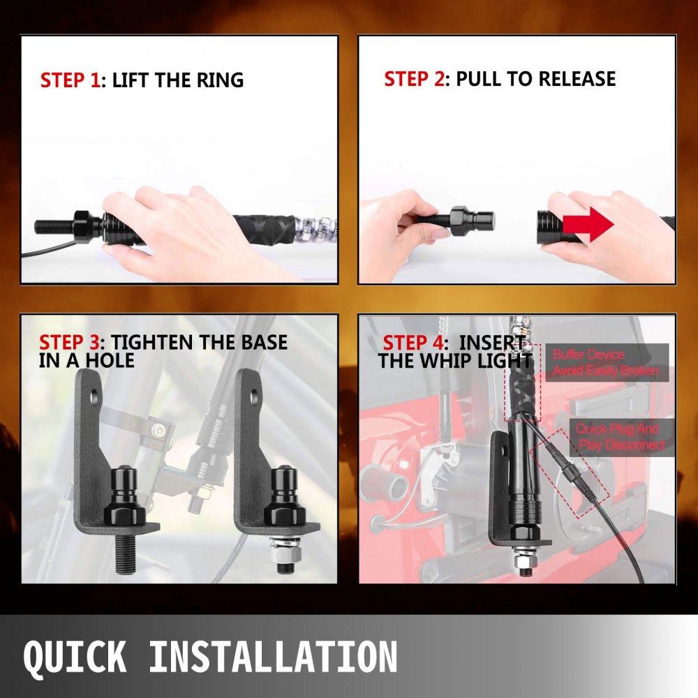 VEVOR Led Whip Lights for UTV 5ft Light Whip 1pc Off-Road Whip Remote ...