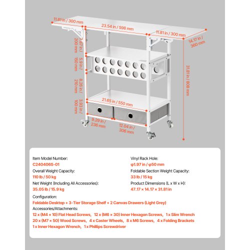 Rolling Craft Cart and Storage Table 14 Vinyl Roll Holders 2 Drawers ...