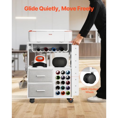 Rolling Craft Cart and Storage Table with 15 Vinyl Roll Holders 2 ...