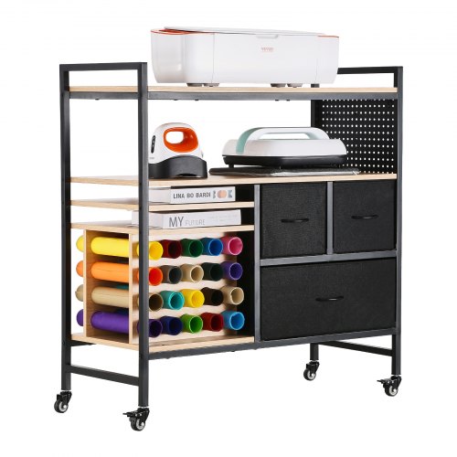Rolling Craft Cart and Storage Table with 20 Vinyl Roll Holders 3 ...