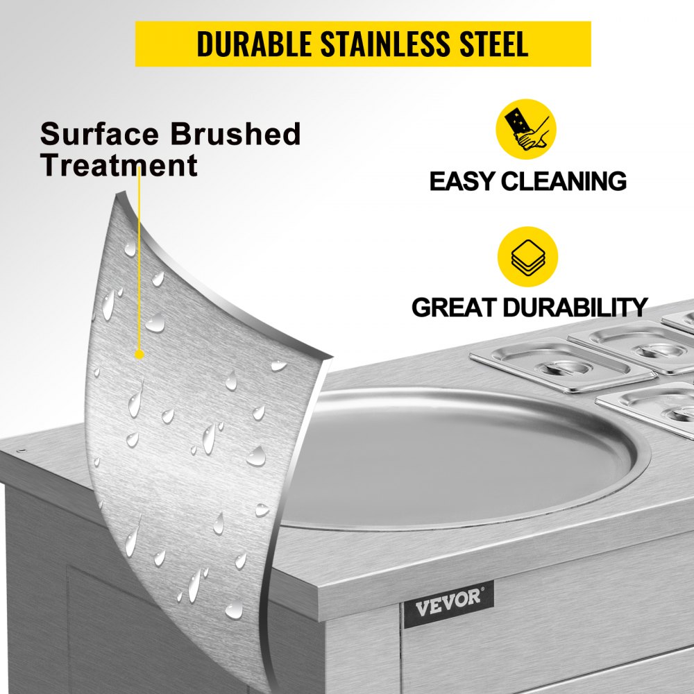 VEVOR Commercial Rolled Ice Cream Machine, 2800W Stir-Fried Ice Cream ...