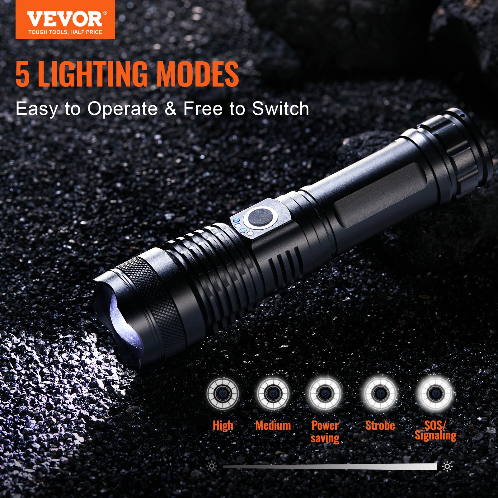 VEVOR 10000 Lumen High Lumens Flashlight, 5 Lighting Modes Rechargeable ...
