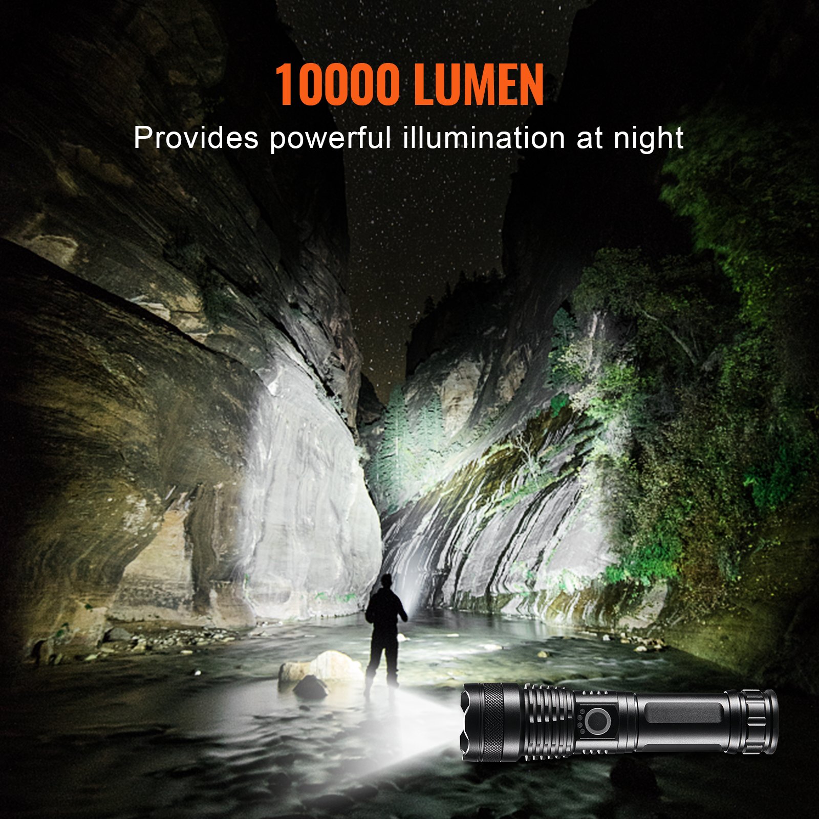 VEVOR 10000 Lumen High Lumens Flashlight, 5 Lighting Modes Rechargeable ...