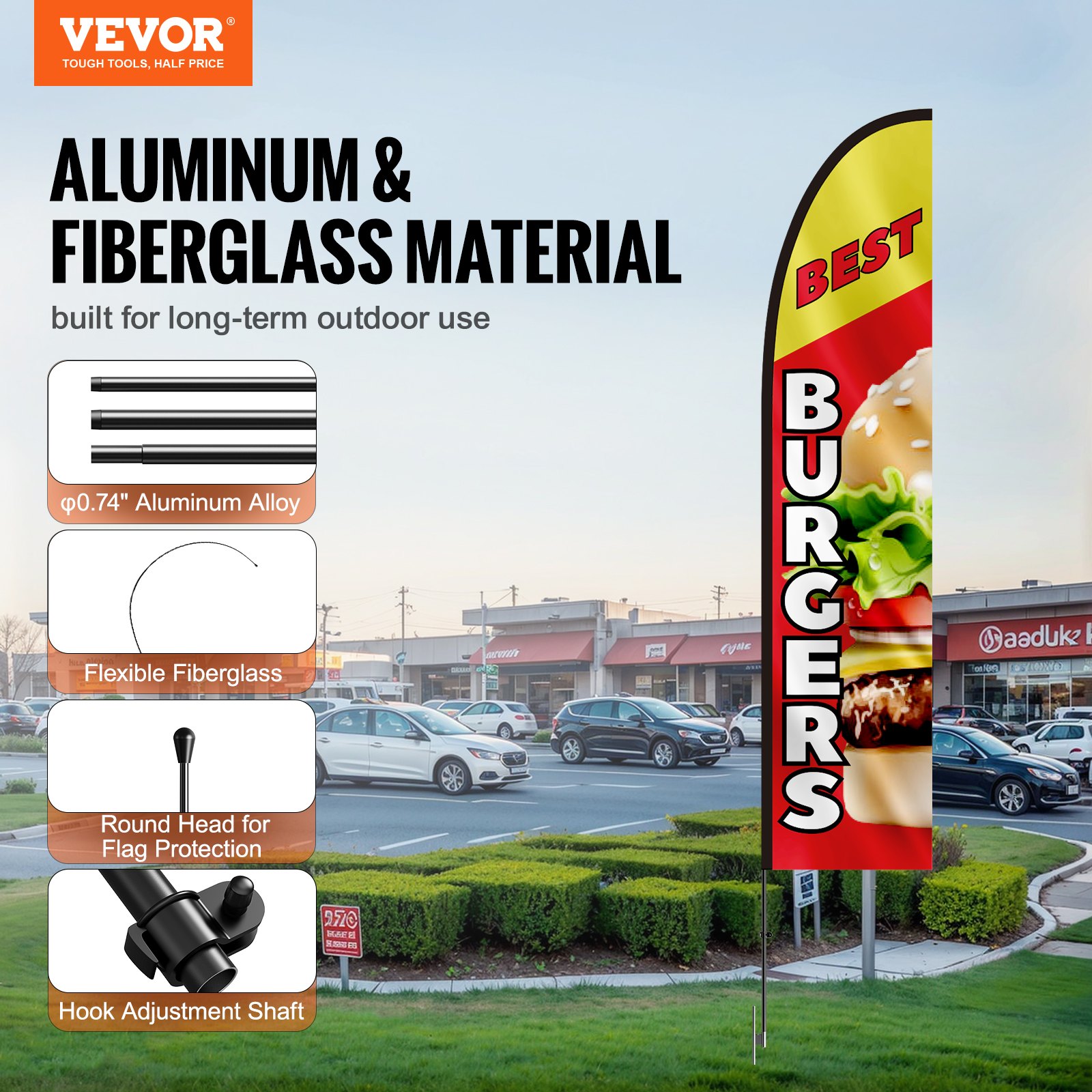 VEVOR Burger Restaurant Advertising Feather Flag Kit Swooper Flag Poles ...