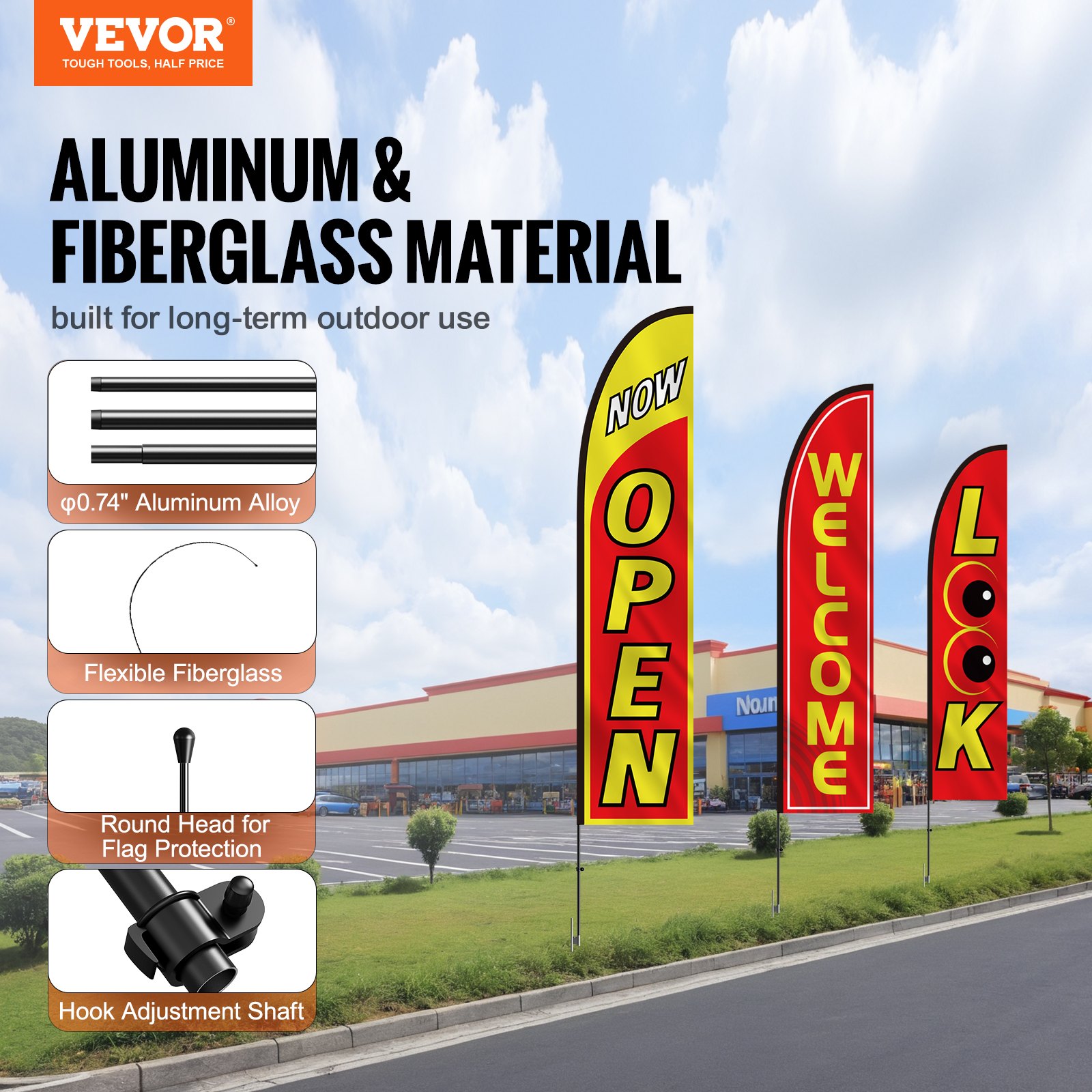 VEVOR Open Flags for Business Advertising Feather Flag Kit Open Look ...