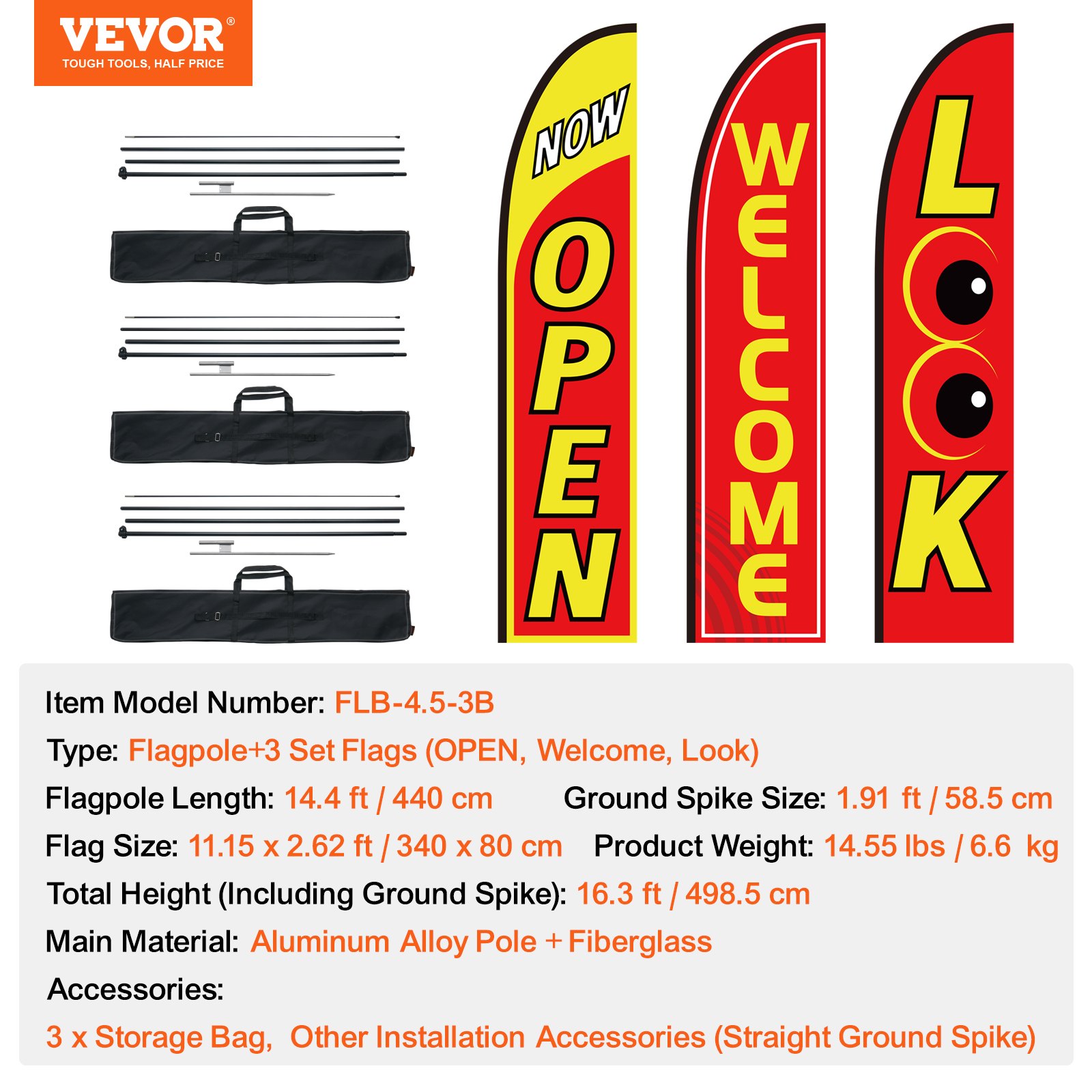 VEVOR Open Flags for Business Advertising Feather Flag Kit Open Look ...