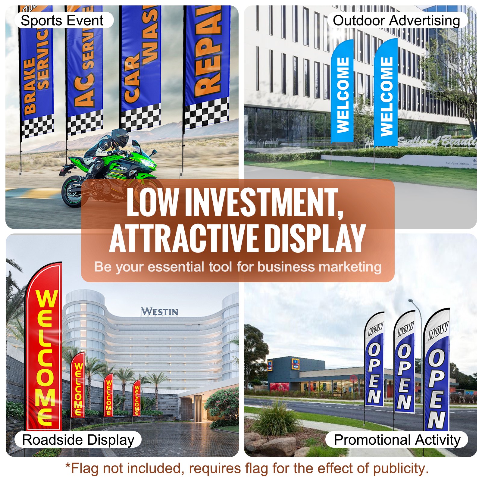 VEVOR Feather Flag Pole Kit 3 Packs Swooper Flag Pole 16.3 ft with ...