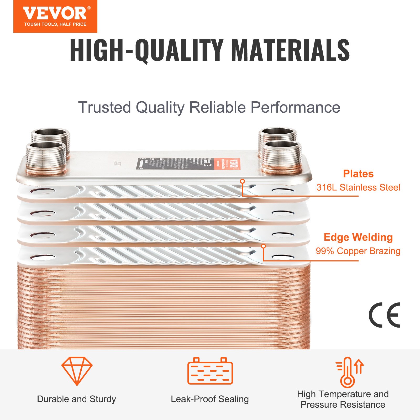 VEVOR Heat Exchanger, 5"x 12" 50 Plates Brazed Plate Heat Exchanger ...