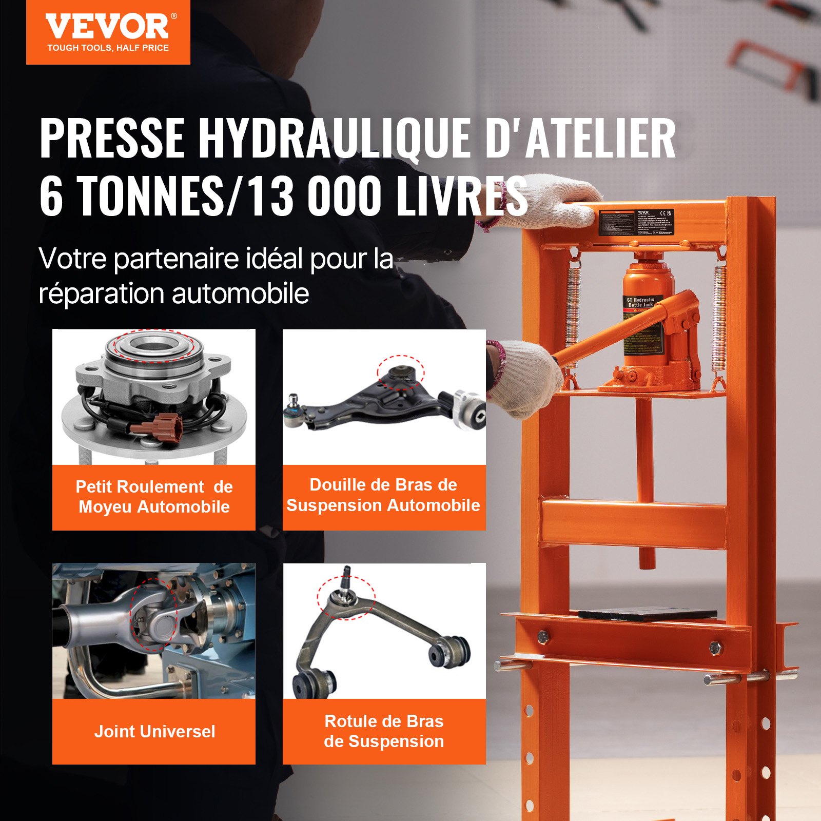 VEVOR Hydraulic Shop Press, 6 Ton H-Frame Hydraulic Garage/Shop Floor ...