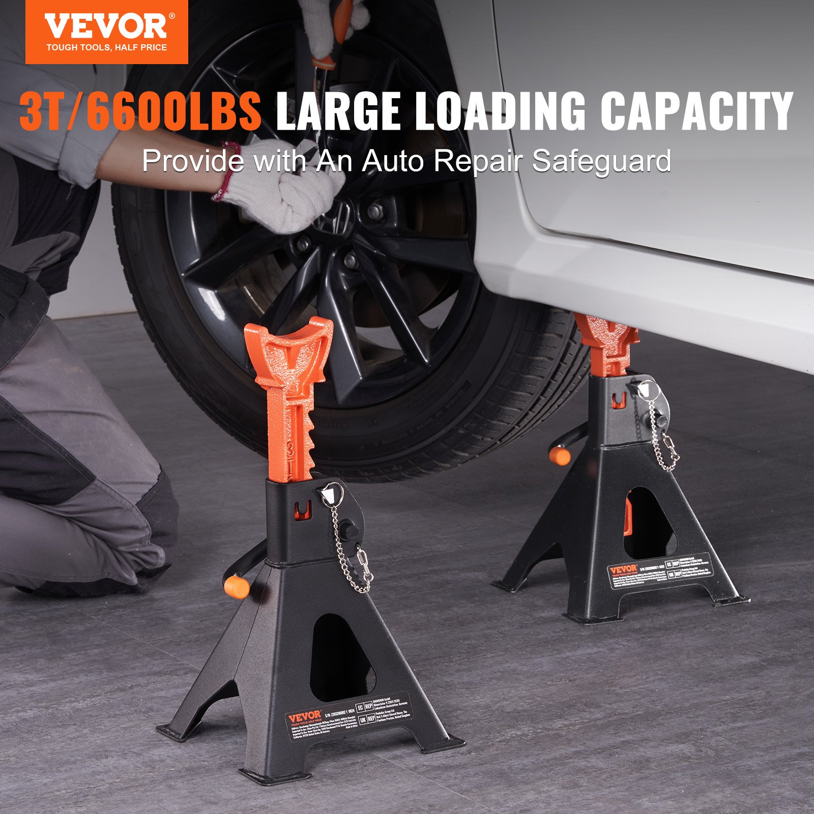 VEVOR Jack Stands, 3 Ton (6,000 lbs) Capacity Car Jack Stands Double ...