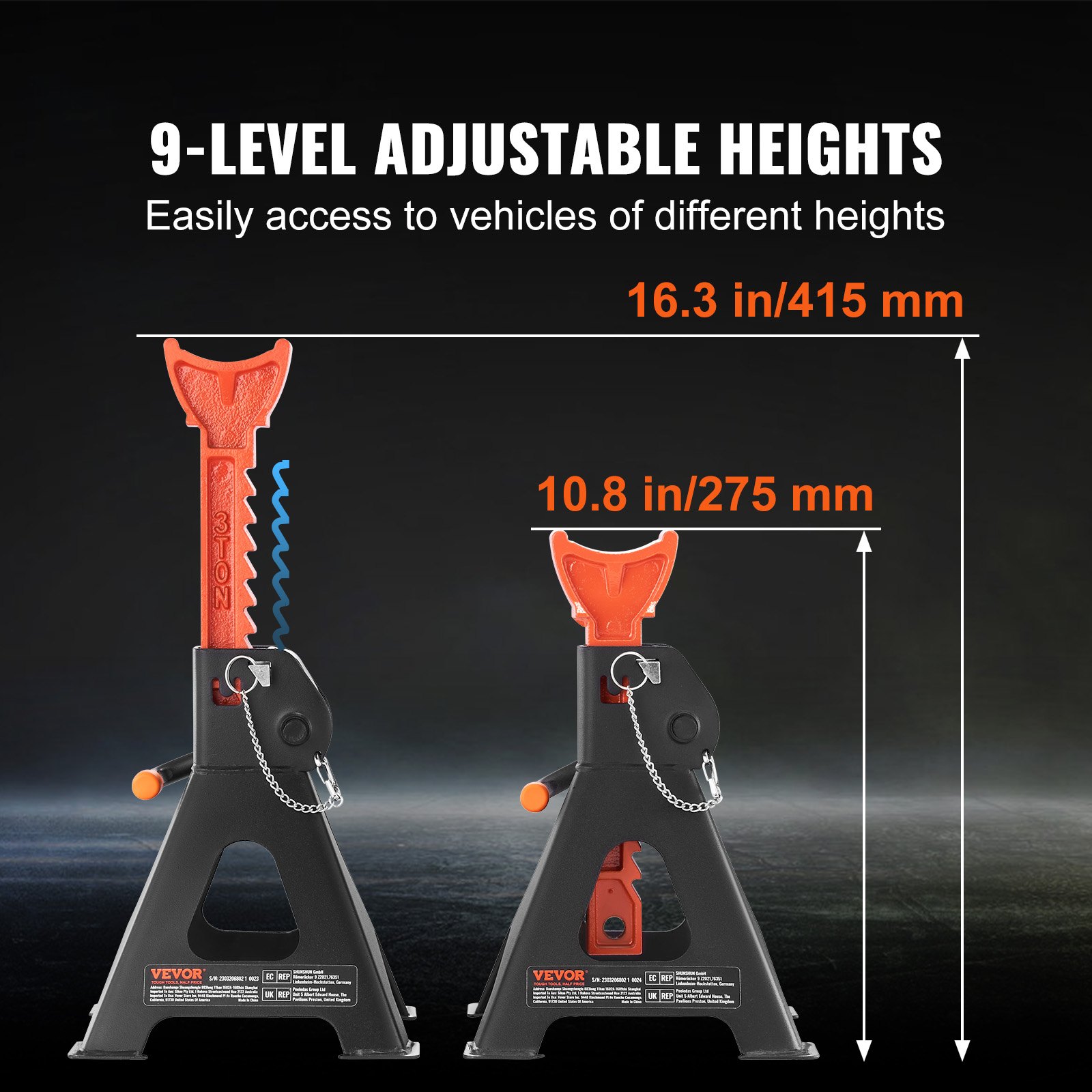VEVOR Jack Stands, 3 Ton (6,000 lbs) Capacity Car Jack Stands Double ...