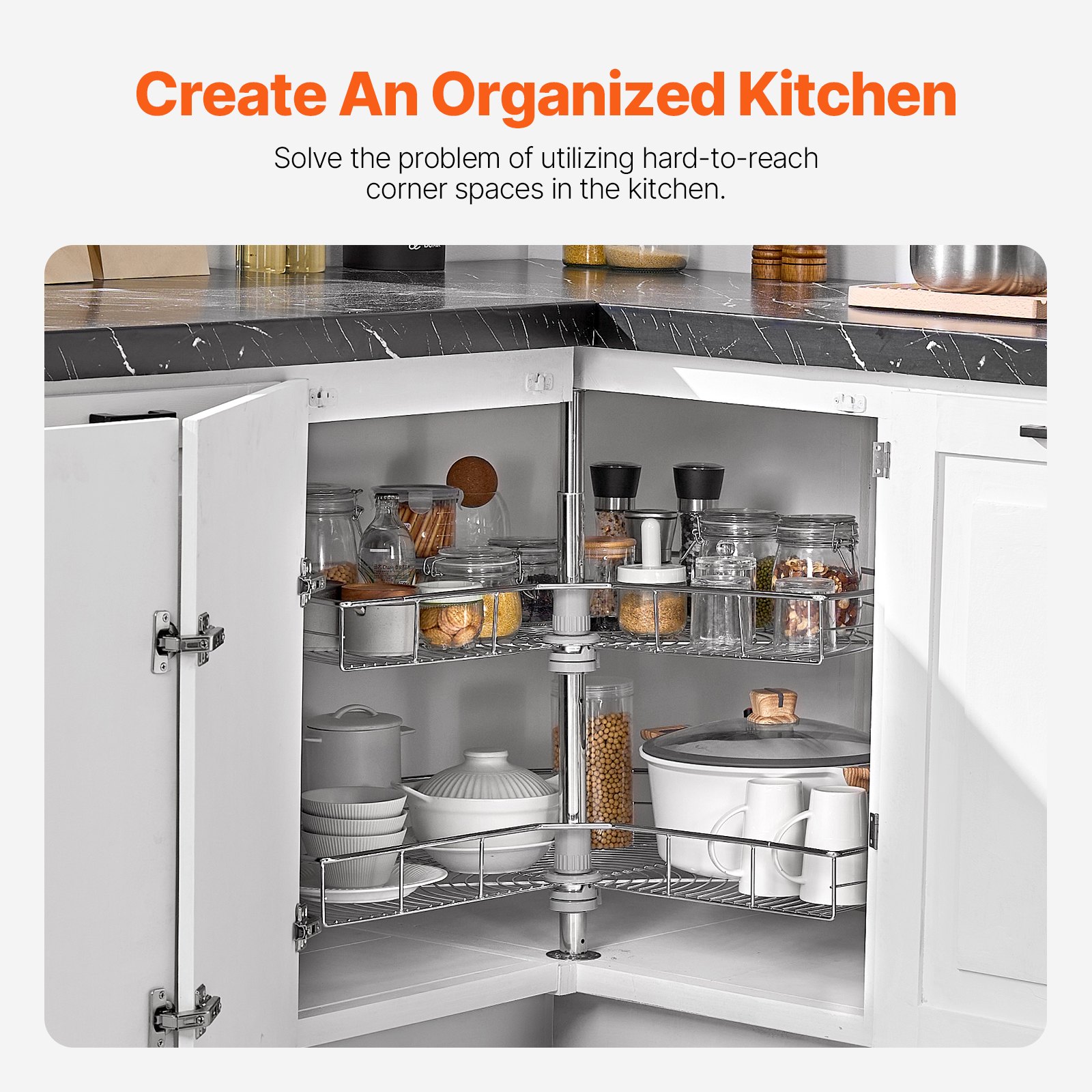 VEVOR 31.5" Kidney Shaped Chrome Corner Organizer, 360° Rotatble ...