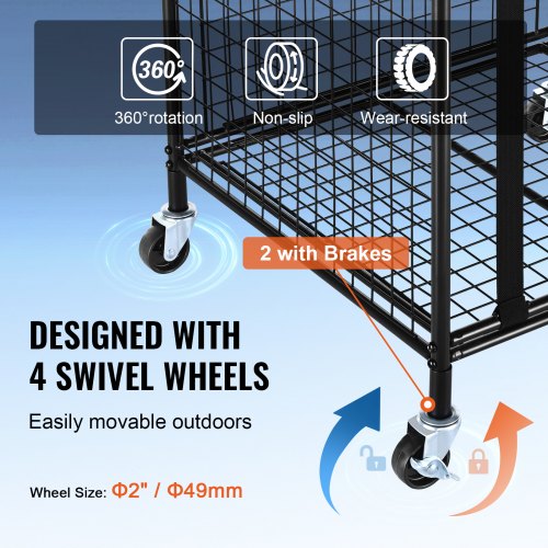 VEVOR Rolling Sports Ball Storage Cart, Lockable Basketball Cage with ...