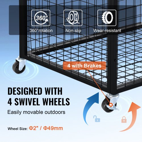 VEVOR Rolling Sports Ball Storage Cart, Lockable Basketball Cage with ...