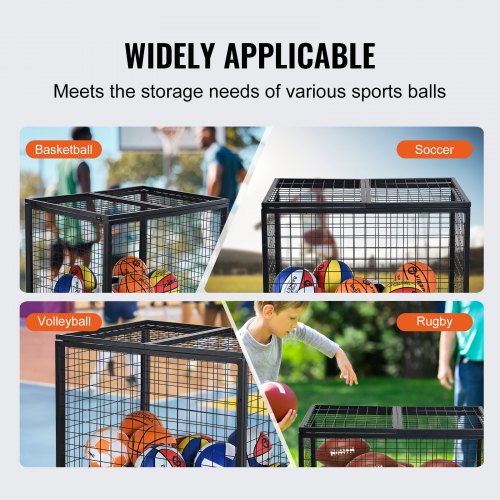 VEVOR Rolling Sports Ball Storage Cart, Lockable Basketball Cage with ...