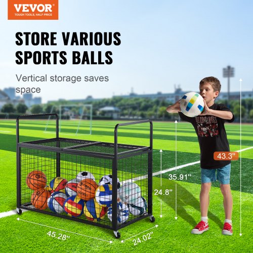 VEVOR Rolling Sports Ball Storage Cart, Lockable Basketball Cage with ...