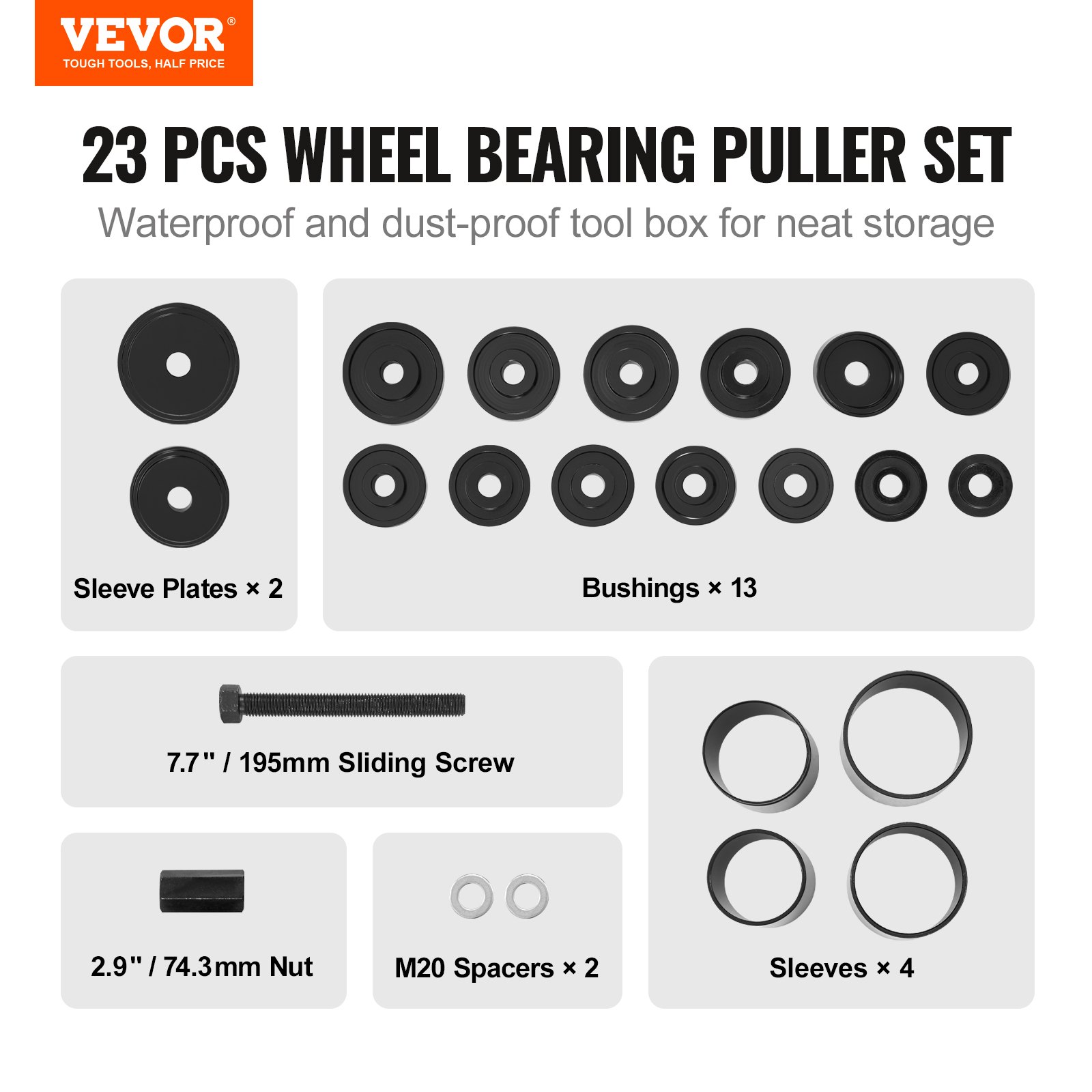 VEVOR Wheel Bearing Press Kit, 23 pcs FWD Bearing Puller Tools, for ...