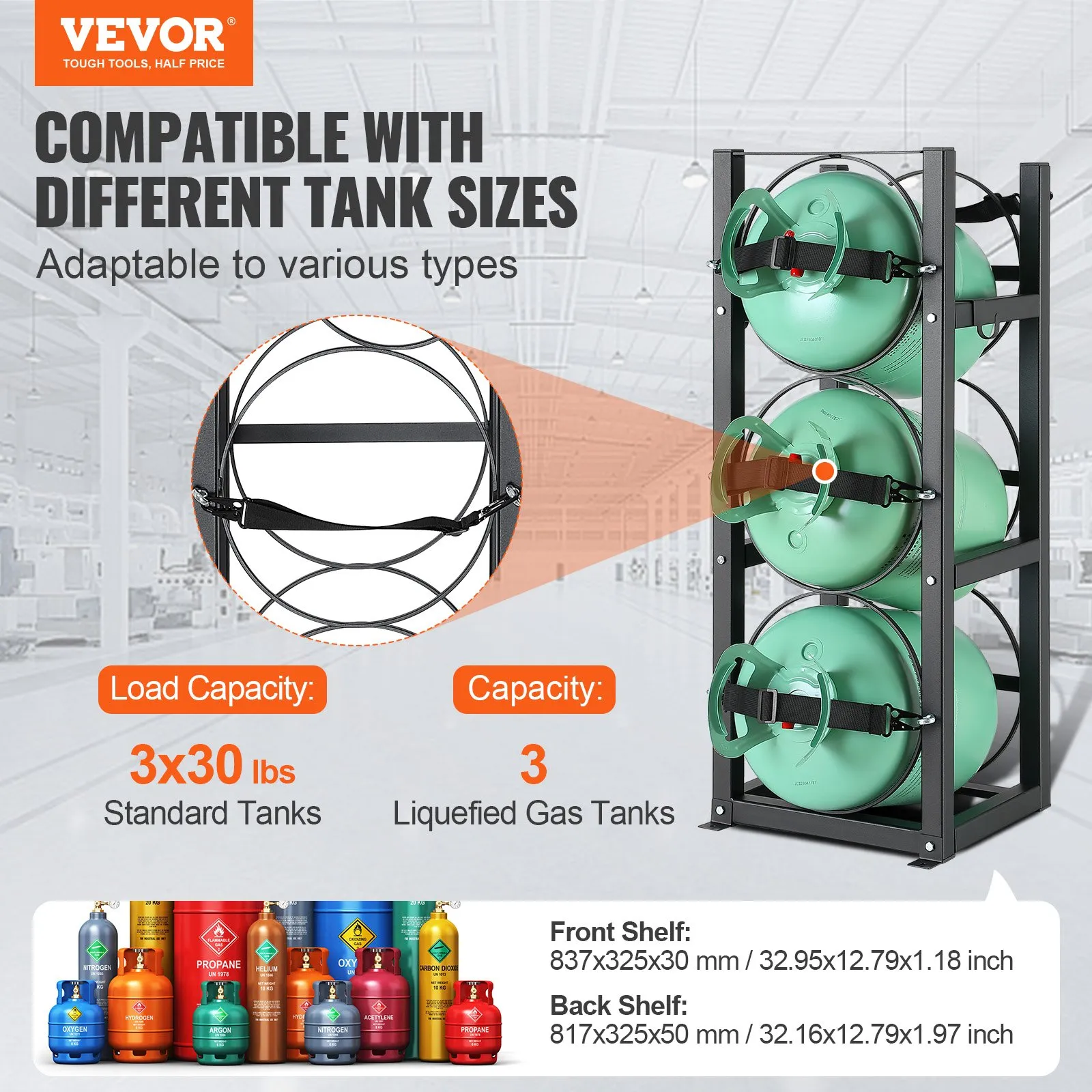 VEVOR Refrigerant Tank Rack, with 3 x 30lbs Bottle Tanks, Cylinder Tank ...