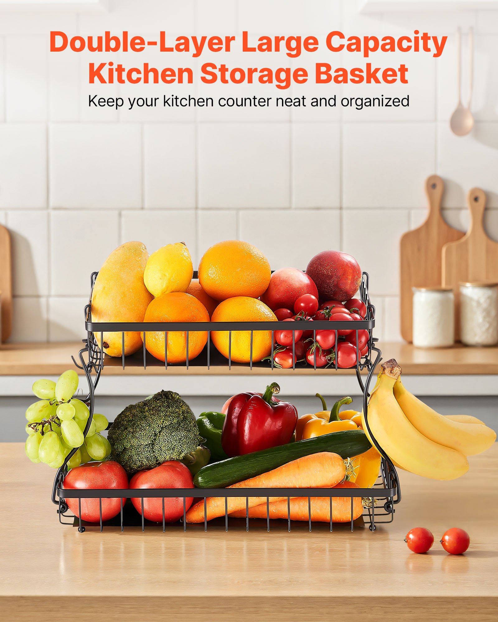 VEVOR Countertop Fruit Basket – Double-Layer, Durable Design