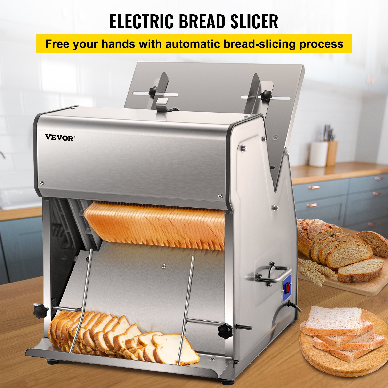 VEVOR Commercial Toast Bread Slicer, 12mm Thickness Electric Bread ...