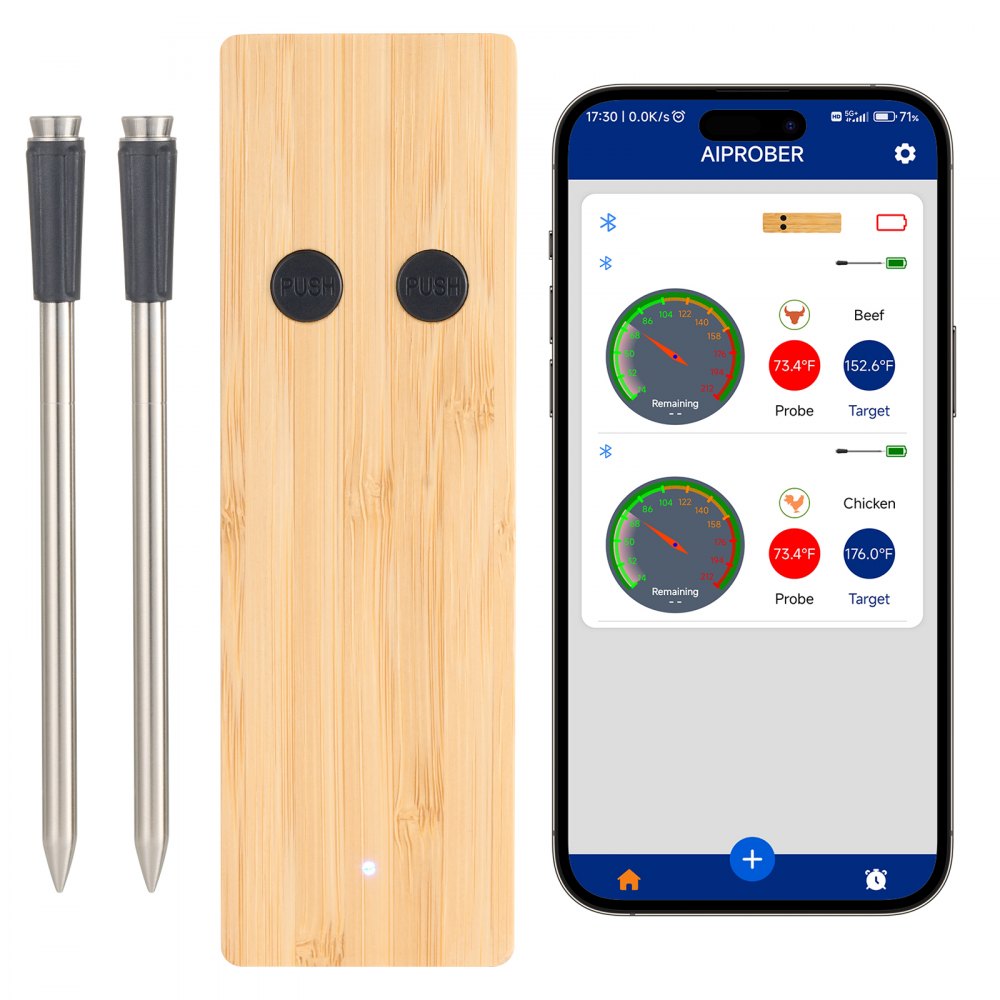 VEVOR Wireless Meat Thermometer Bluetooth Meat Probe Two Probes for ...
