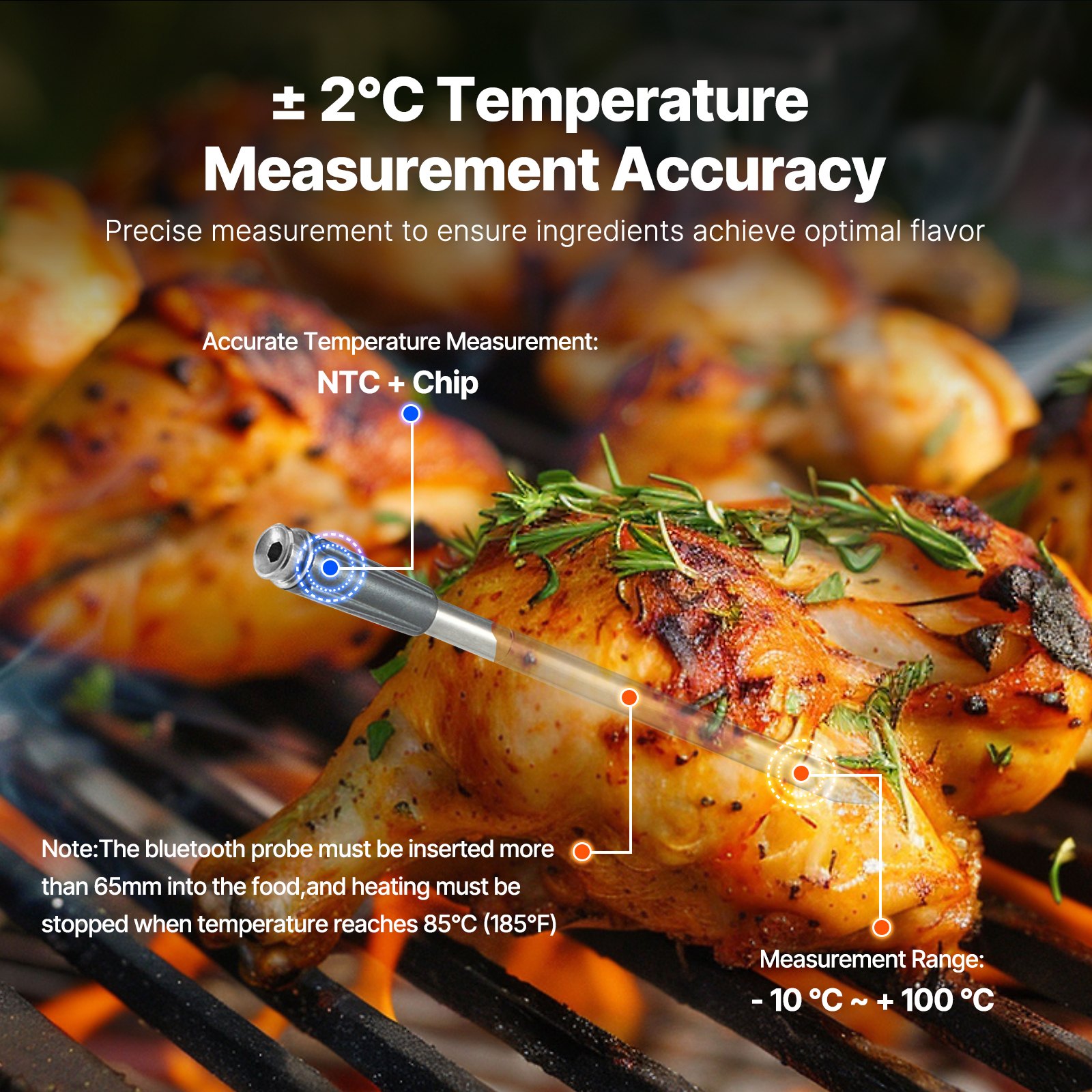 VEVOR Wireless Meat Thermometer Bluetooth Meat Probe Two Probes for ...