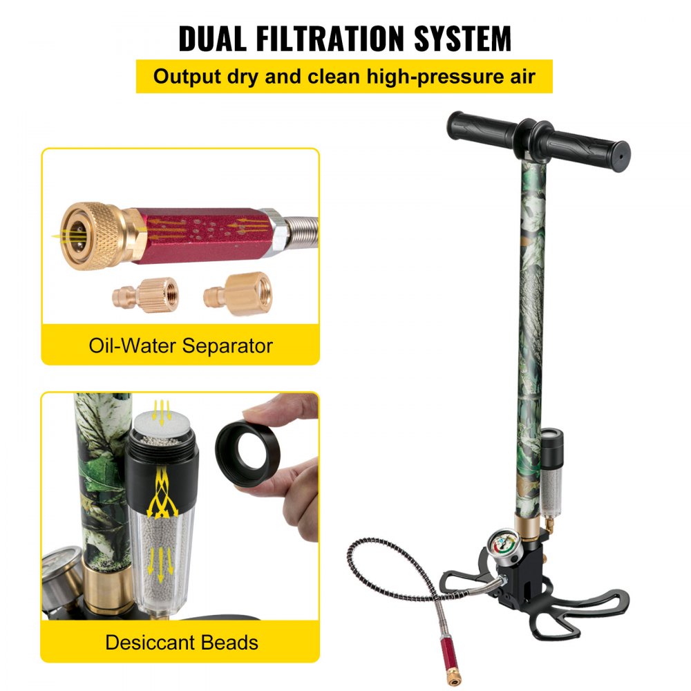 VEVOR PCP Air Pump, 3 Stage PCP Hand Pump, 3000psi High Pressure Air ...