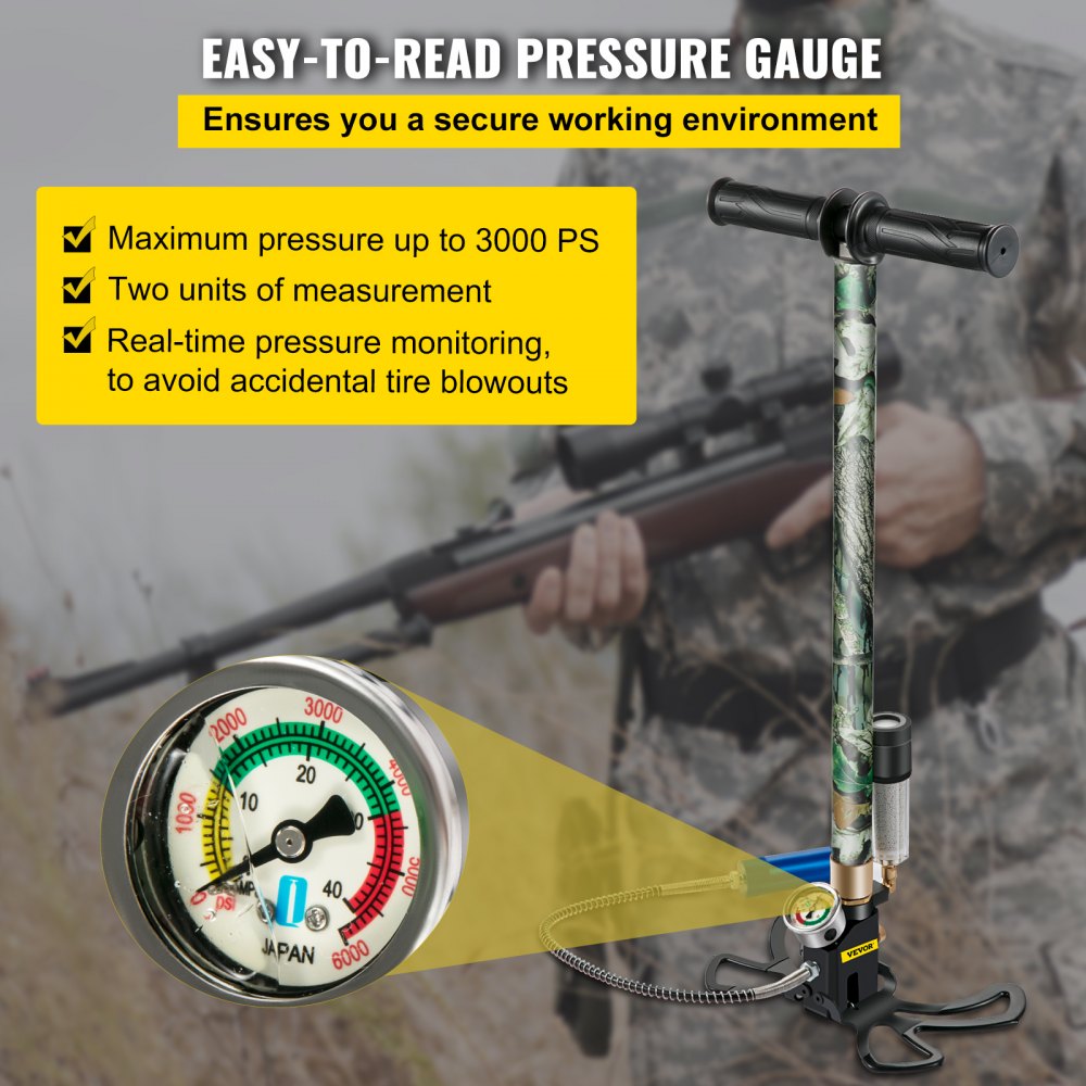VEVOR PCP Hand Pump, 4 Stage 4500Psi 30Mpa High Pressure Air Rifle ...