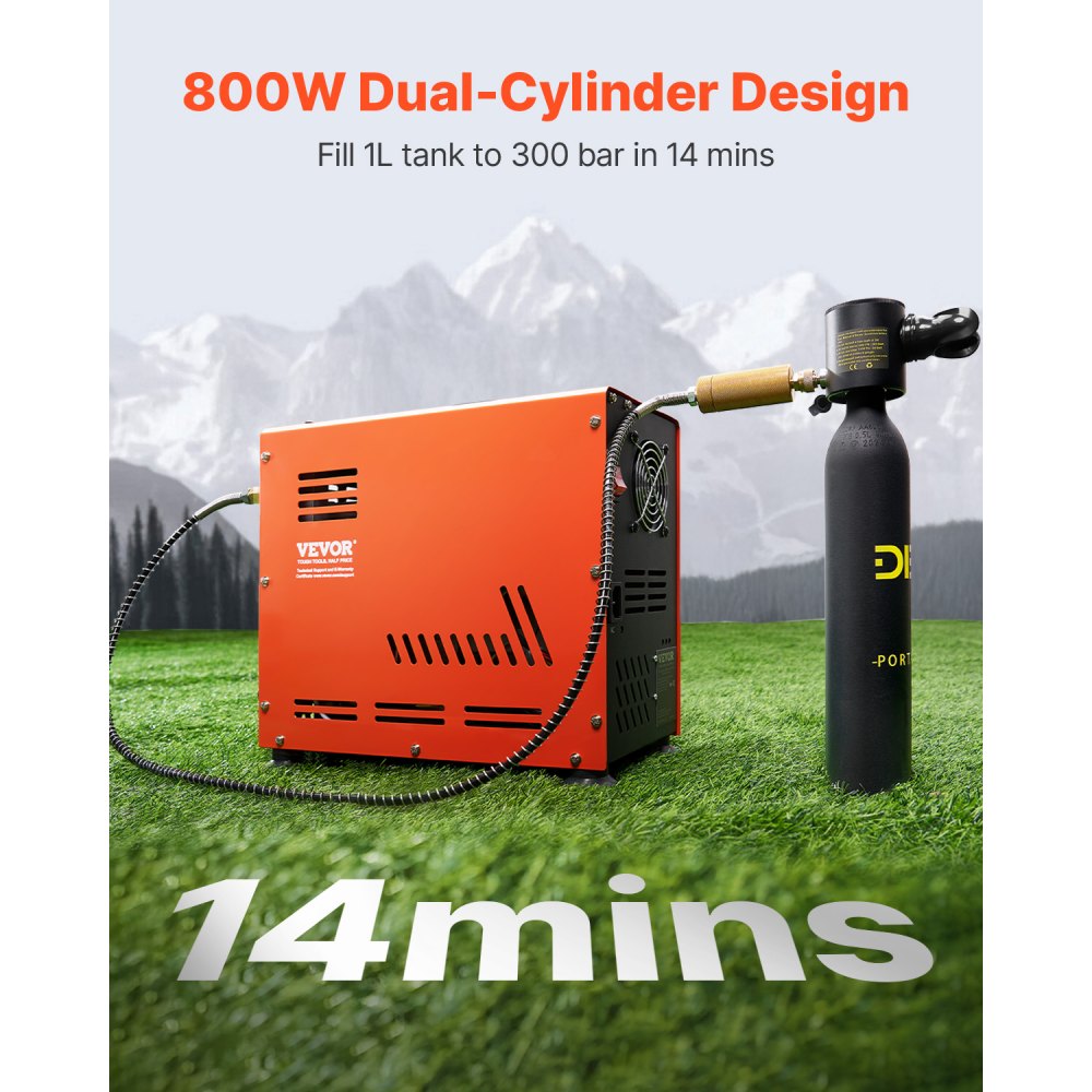 VEVOR PCP Air Compressor, 800W Dual-Cylinder PCP Airgun Compressor ...