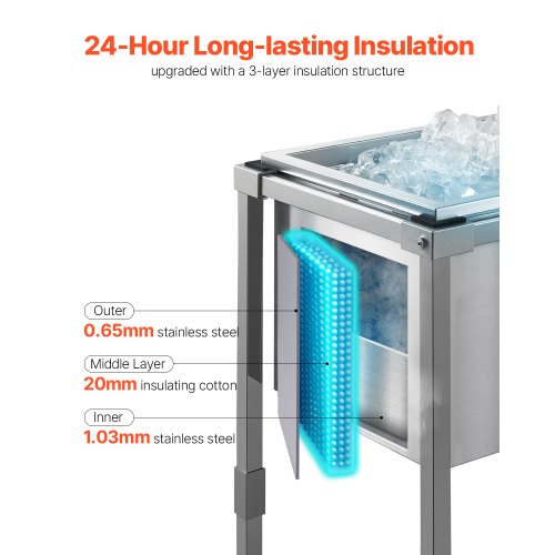 32.8 Qt Rolling Ice Chest Cooler Cart Outdoor Stand Up Ice Bin on ...