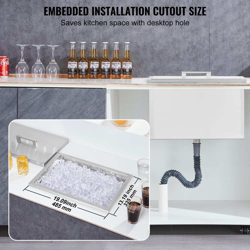 VEVOR 32 Quart Drop in Ice Chest Ice Cooler Ice Bin Stainless Steel 20 ...