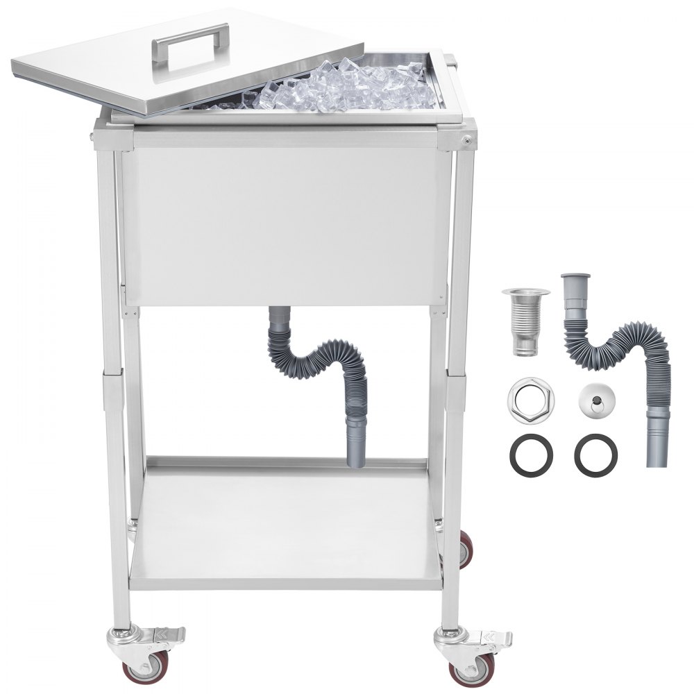 VEVOR 32qt Rolling Ice Chest Cooler Cart Outdoor Stand Up Cooling Bin ...