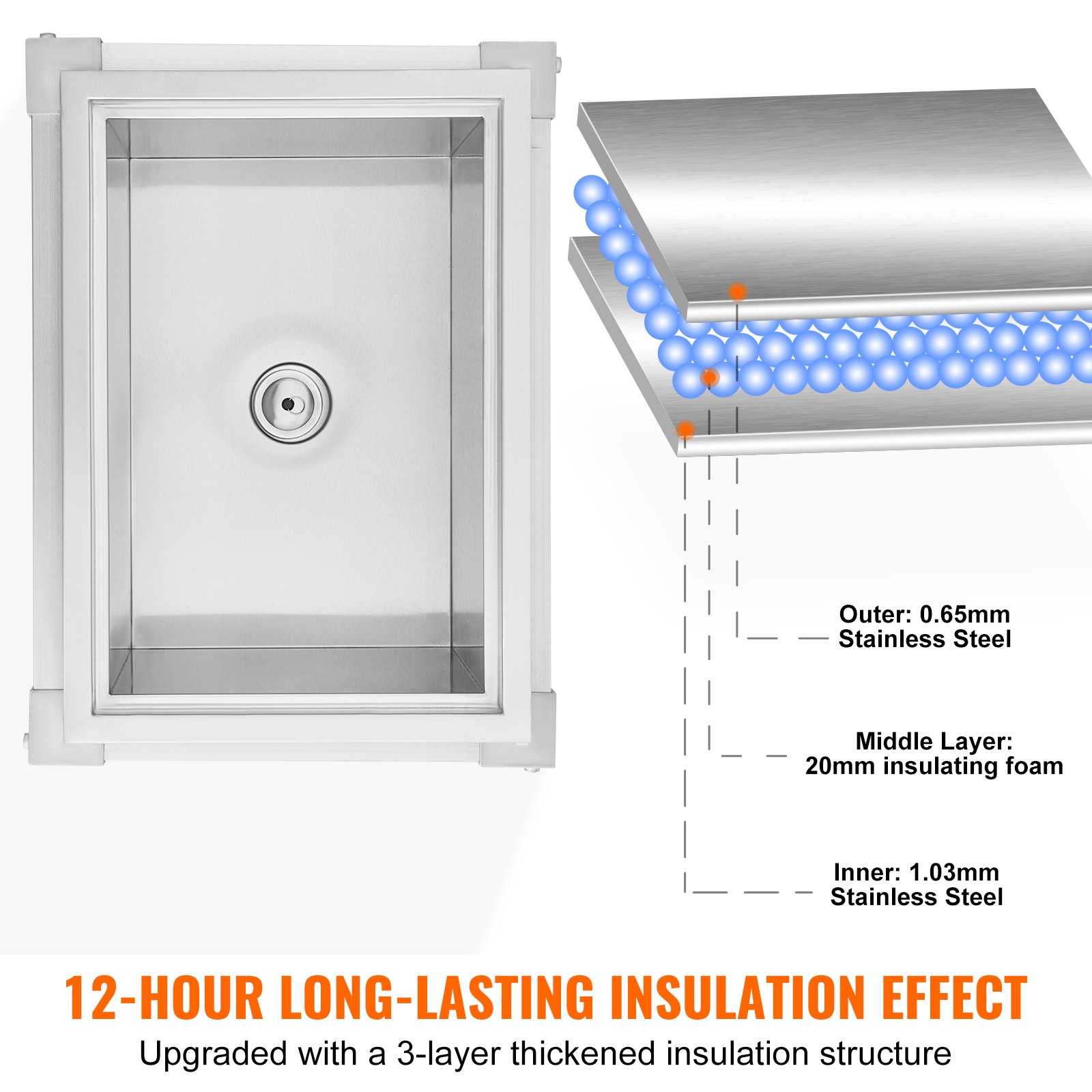 VEVOR 32qt Rolling Ice Chest Cooler Cart Outdoor Stand Up Cooling Bin ...