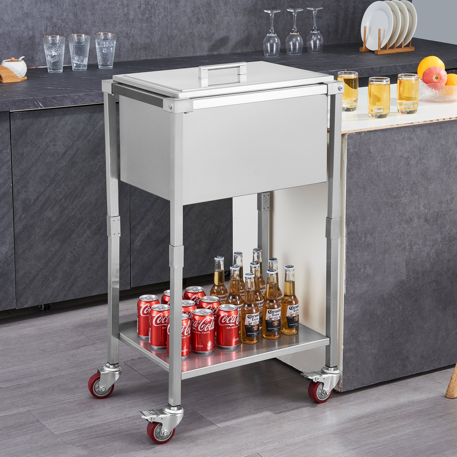 VEVOR 32qt Rolling Ice Chest Cooler Cart Outdoor Stand Up Cooling Bin ...