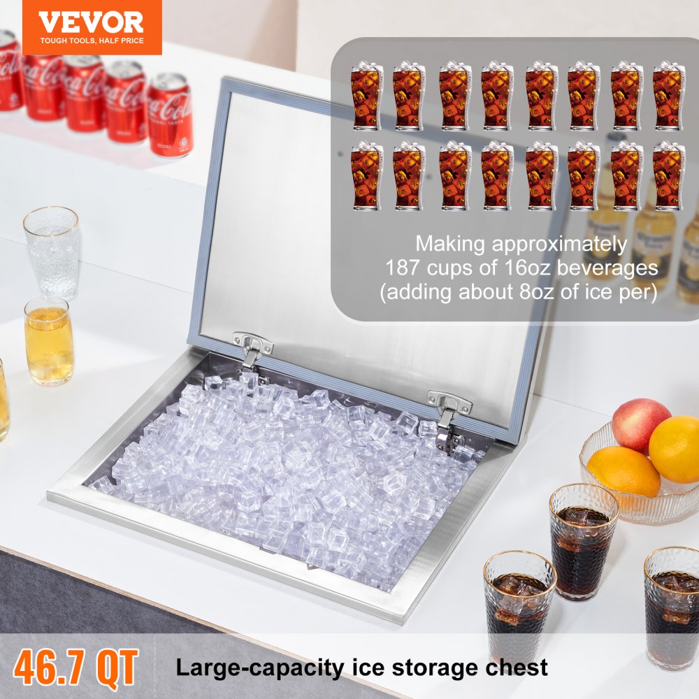 VEVOR 40Quart Drop in Ice Chest Ice Cooler Ice Bin Stainless Steel 20 ...